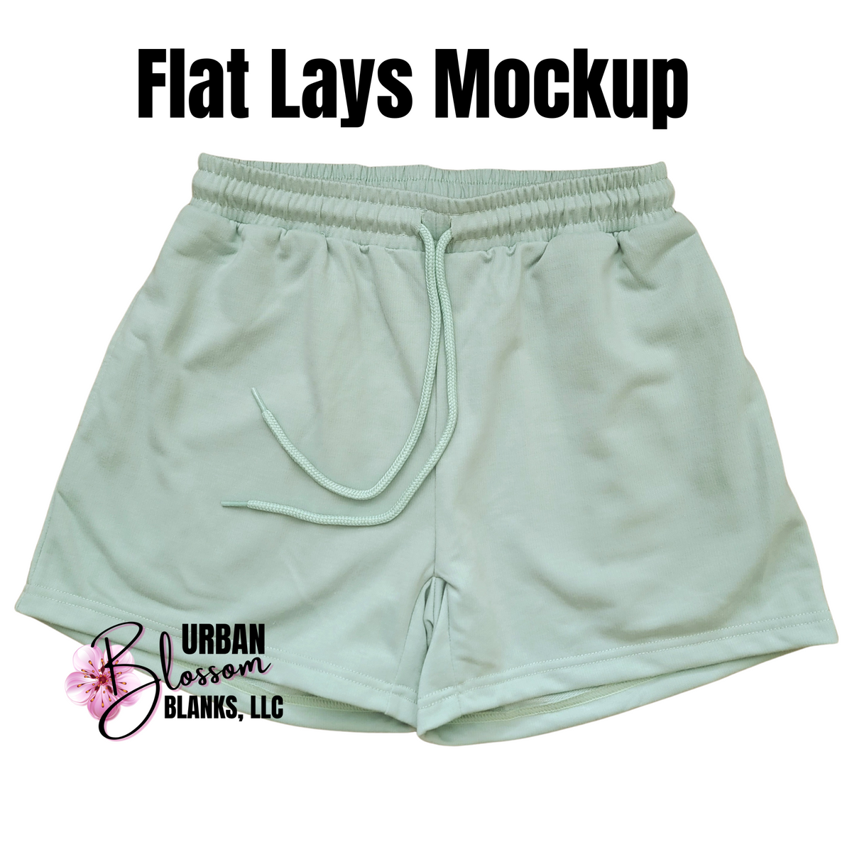 Light Sage Womens Short Flat Lay Mockup – Urban Blossom Blanks, LLC